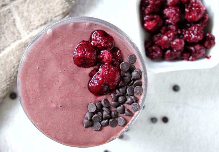 Creamy Chocolate Raspberry Smoothie - Plant Based And Broke